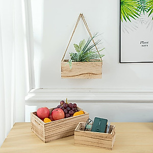 Quanshu 3-Piece Antique Wooden Nesting Storage Box With Twisted Rope Handle For Storage | Country Decoration (brown 658)