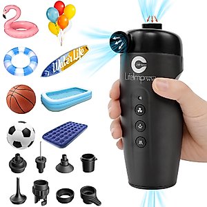 LifeImpree Portable Air Pump for Inflatables, Paddle Board Pump, Electric Air Pump for Balloons, Balls, Air Mattress, Pool Floats Toys, Swim Rings, Air Bed, 8 Nozzles & 3000mAh Rechargeable Battery