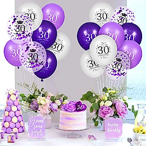 30th Purple Birthday Balloons Decorations, 16 PCS Purple White Happy 30th Birthday Confetti Latex Balloons for Women Men Happy Birthday Party Wedding Anniversary Indoor Outdoor Party Supplies,12 Inch
