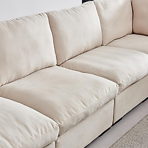 129" U-Shaped Modular Sectional Sofa W/Movable Ottomans, Modern TV Couch Comfortable Down Feather Fill L/U Free Combined Deep Seat Corner Sofa&Couch with Reversible Chaise for Living Room
