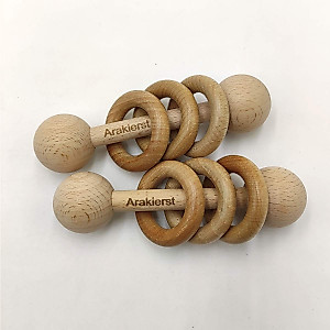 Arakierst 1pcs Beech Wooden Ring Rattle Teether Chew Wood Beads Rattling Teething Gym Montessori Toys Wooden Educational Ring Rattle (Rattle 1pcs)