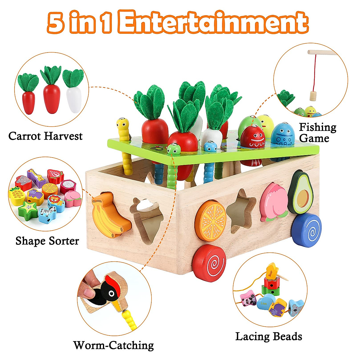 BAYMI Toddler Wooden Educational Montessori Toys, Baby Gifts for 2 3 4 Year Old Girls & Boys, Fine Motor Skill Carrot Harvest & Shape Sorting Learning & Education Developmental Toys for Kids 2-4