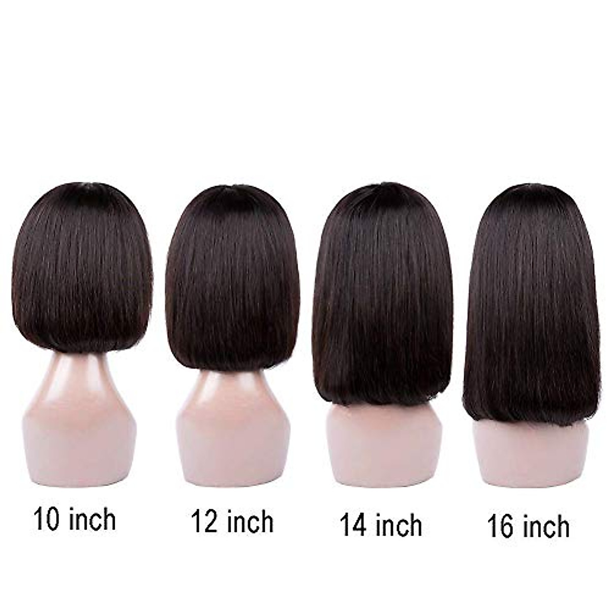 Cecycocy 14” Short Bob Wigs Brazilian Straight Human Hair Wigs With Bangs 100% Remy Human Hair Wigs 180% Density None Lace Front Wigs Glueless Machine Made Wigs For black Women