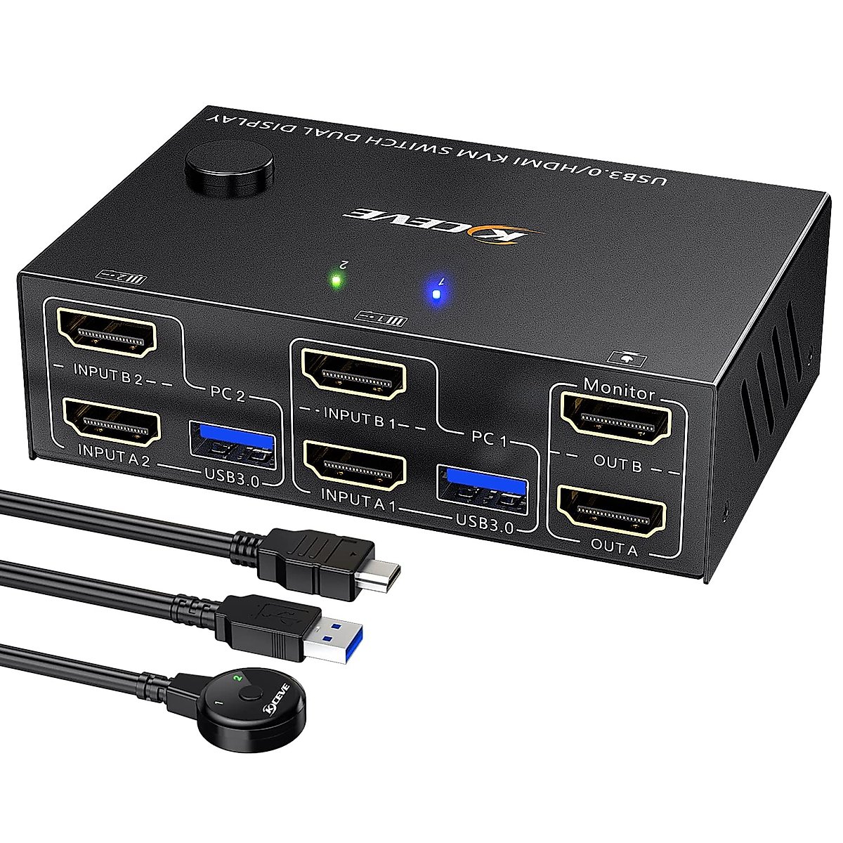 USB 3.0 Dual Monitor KVM Switch HDMI 4K@60Hz 2K@144Hz Simulation EDID, MLEEDA USB HDMI Extended Display Switcher for 2 Computers Share 2 Monitors and 4 USB 3.0 Ports,Wired Remote and Cables Included