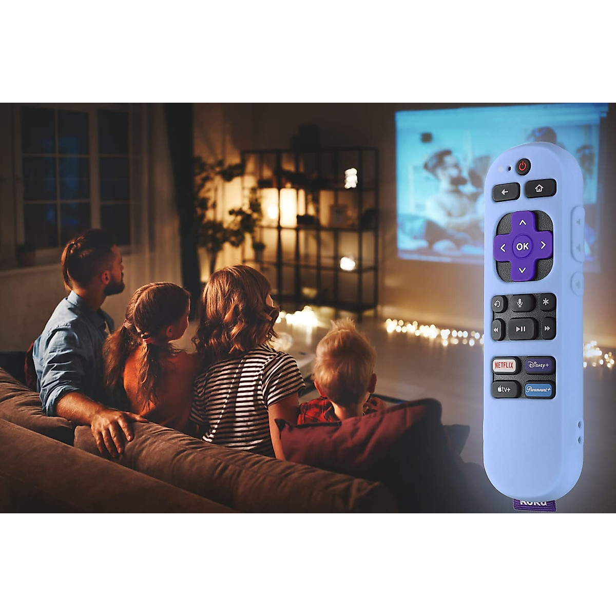 Silicone Case for Roku Express 4K+ Voice Remote RCA1R, Roku Voice Remote Cover RC-GZ1 Roku Streaming Stick 4K Silicone Sleeve with Lanyard(Glow Blue)