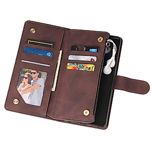 LBYZCASE Phone Case for Galaxy A12,Samsung A12 Wallet Case,Luxury Folio Flip Leather Cover[Zipper Pocket][Wrist Strap][Kickstand] for Samsung Galaxy A12 (Coffee)