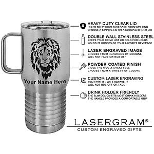 LaserGram 20oz Vacuum Insulated Travel Mug with Handle, Coat of Arms Dominican Republic, Personalized Engraving Included (Stainless)