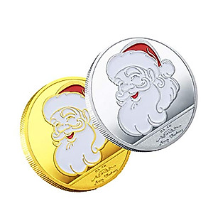 Amosfun 2pcs Christmas Challenge Coins Silver Santa Claus Coins Commemorative Coins Collection Arts Christmas Party Favors Gifts (Silver + Golden)