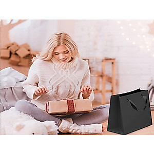 20 Pcs Black Kraft Paper Gift Bags 10.6 x 8.2 x 3.1 Inch Gift Bags Bulk with Handles for Retail Bag, Party Favor Bag, Birthday Gift Bag, Merchandise Boutique Retail Bags