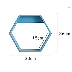 PIBM Stylish Simplicity Shelf Wall Mounted Floating Rack Shelves Wooden Lattice Simple Hexagon Collection Display Stand Storage Bedroom Living Room,5 Colors, Blue , 30x8x26cm