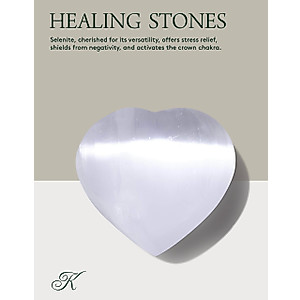 KALIFANO Selenite Heart Worry Stone with Healing & Calming Effects - High Energy Selenita/Satin Spar Love Palm Stone Used for Cleansing and Protection (Information Card Included)