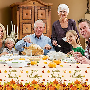3 Pcs Thanksgiving Tablecloth - Give Thanks Plastic Table Cloth Disposable Rectangular Fall Pumpkin Maple Leaves Table Cover for Thanksgiving Day Party Decorations Table Decor Supplies,108 x 54 Inch