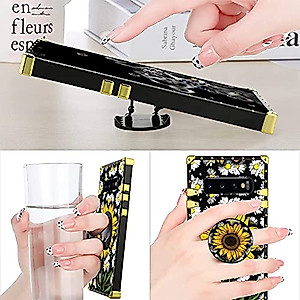 KANGHAR Designed for Samsung Galaxy S10 Plus Case for Women Girls Sunflower with Screen Protector Lanyard Strap Ring Holder Kickstand Flower Floral Daisy Square Grip Stand Phone Bumper 6.4"