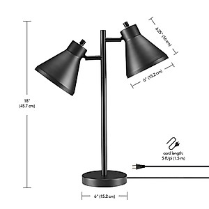 Novogratz x Globe Electric 52999 18" 2-Light Desk Lamp, Matte Black, On/Off Rotary Switch on Each Shade, Pivoting Lamp Heads, Industrial, Home Office Accessories, Desk Lamps for Home Office