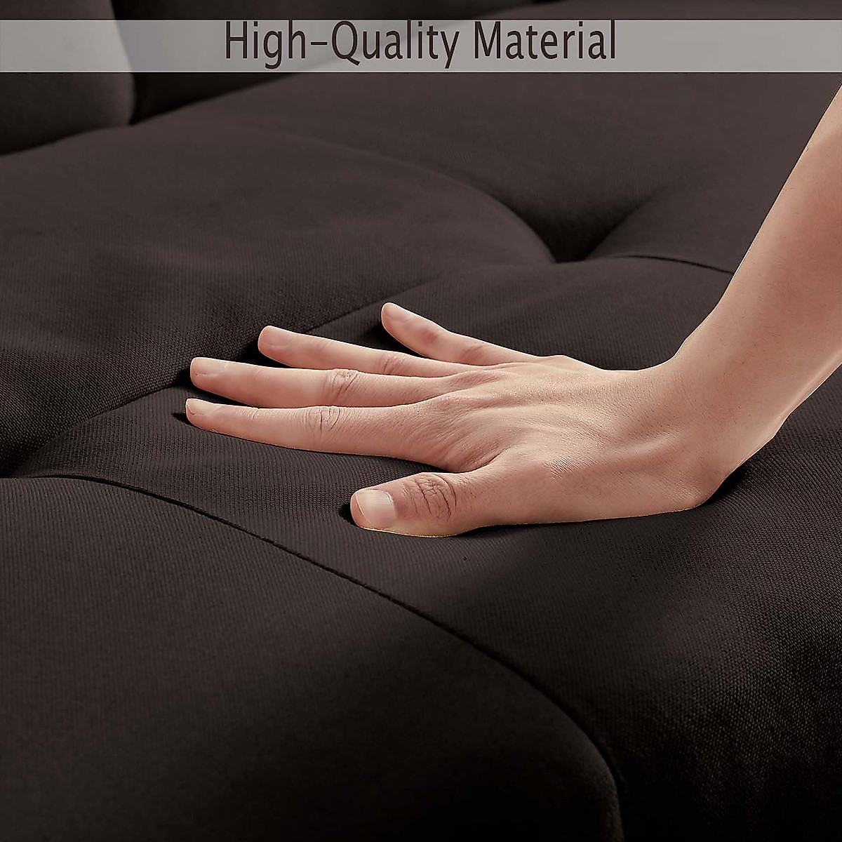 100% Fabric Linen Upholstered Futon Sofa Bed with 2 Cupholders/Legs/Removable Armrest, Modern Convertible Sleeper Couch, Upholstered Loveseat for Small Spaces, Memory Foam Living Seat, Brown