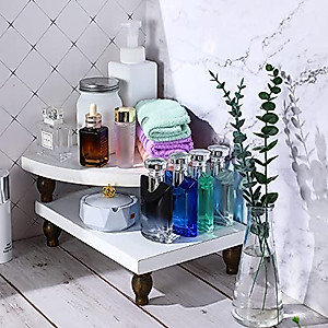 2 Pieces Wood Riser Decorative Wooden Tray Corner Counter Shelf Wood Stackable Pedestal Stand Display Riser for Bathroom Kitchen Living Room Home Accessories