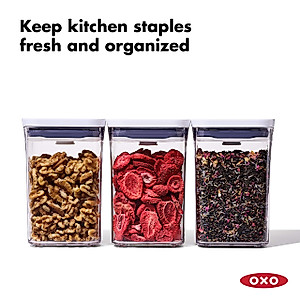 OXO Good Grips 6 Piece Large Canister Set with Scoops, 4.4 qt each, White & Good Grips 3-PC Small Square Short POP Container Set