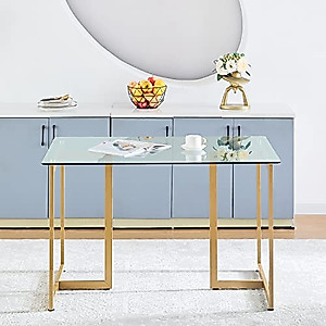 FurnitureR 47" Modern Rectangular Spacious Tempered Glass Tabletop & Gold Base Elegant Home Kitchen Room Dining Table, Gold