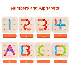 FUN LITTLE TOYS 27 PCs Preschool Learning Toys Stacking Blocks Wooden Letters Number Shape Puzzles for Kids, Educational Toys Letter Board Set for Boys & Girls
