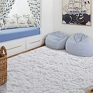 Area Rugs for Living Room Bedroom: 4x6 Feet White Super Soft Fluffy Shag Plush Rugs Carpet for Kids Girls Boys Nursery Playroom Dorm Room Teen Room Decor