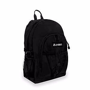 Everest Luggage Backpack with Dual Mesh Pocket, Black, Black, One Size