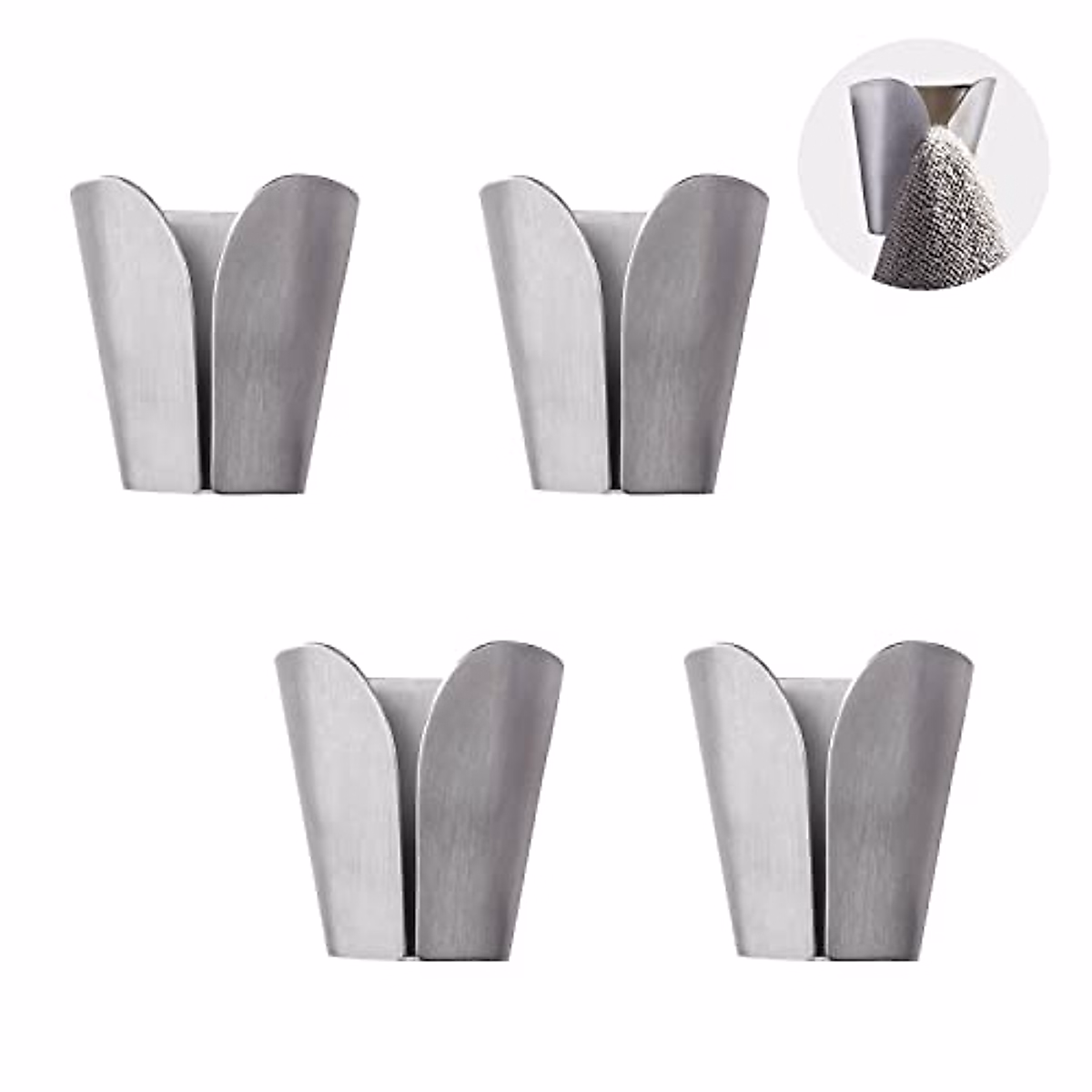 UFURMATE Towel Hooks, 4Pcs Self-Adhesive Towel Hooks Stainless Steel Kitchen Towel Holders Tea Towel Hangers Wall Mounted for Kitchen, Bathroom, Shower