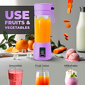 Portable Blender - Compact and USB Rechargeable Personal Travel Blenders for Smoothies, Shakes and Ice - Mini Fruit Juice Mixing Shaker Bottle - 380ml, Purple