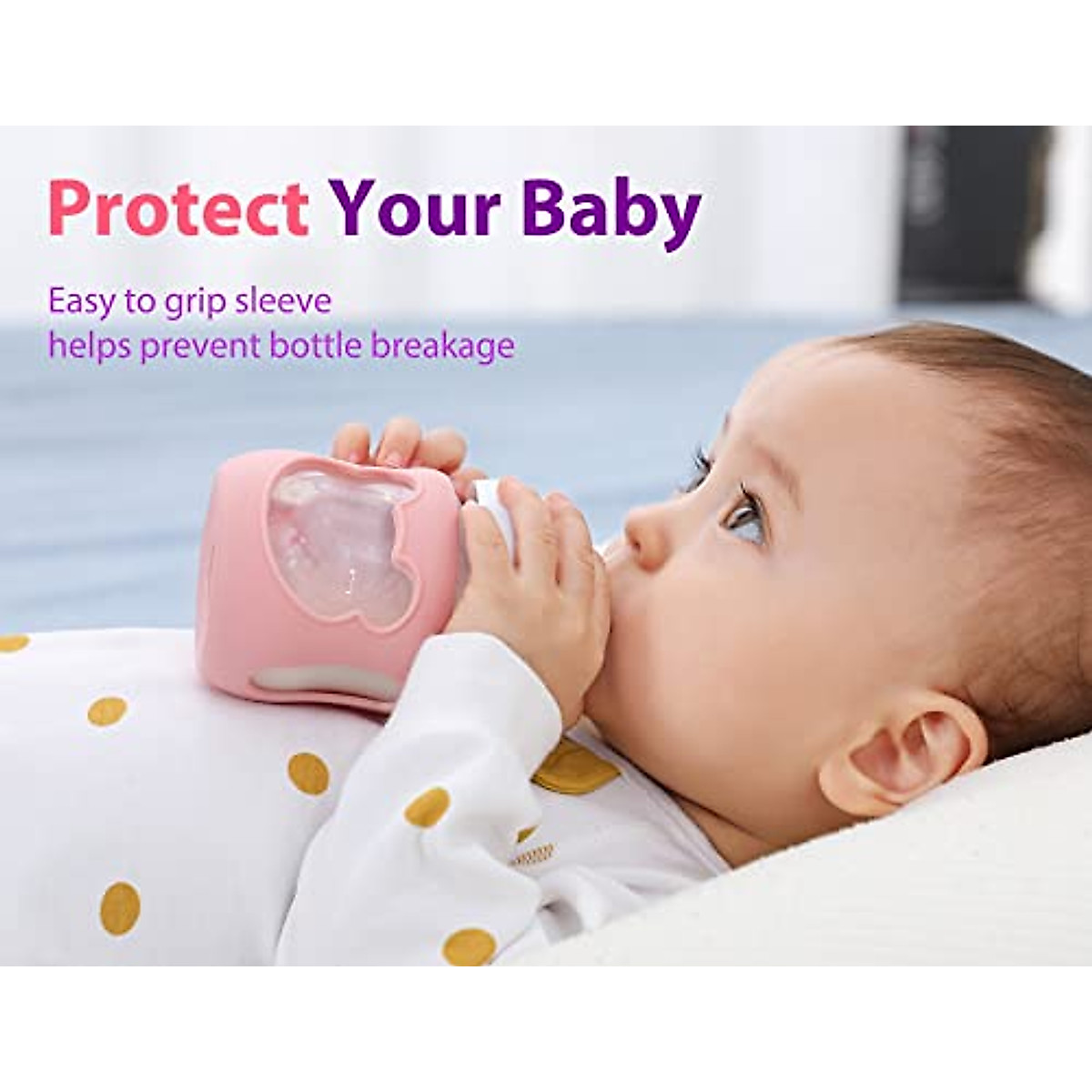 100% Silicone Baby Bottle Sleeves for Philips Avent Natural Glass Baby Bottles, Premium Food Grade Silicone Bottle Cover, Cute Bear Design, 4oz, Pack of 2 (Pink/Purple)