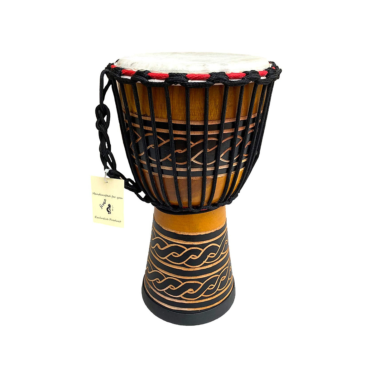 JIVE BRAND Djembe Drum Bongo Congo African Mahogany Wood Drum With Heavy Base Goat Skin Drum Head Hand Carved Professional Quality - 16" High - NOT MADE IN CHINA