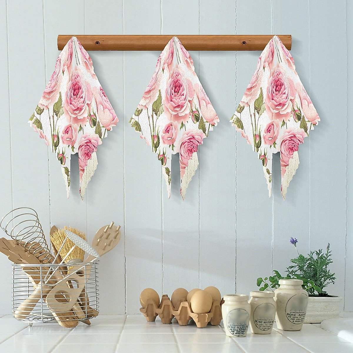 SUABO Pink Rose Flower Floral Kitchen Dishcloths, 6 Pack Dish Towels Quick Drying Tea Towels Absorbent Cleaning Towels Tableware Towel for Kitchen Bathroom