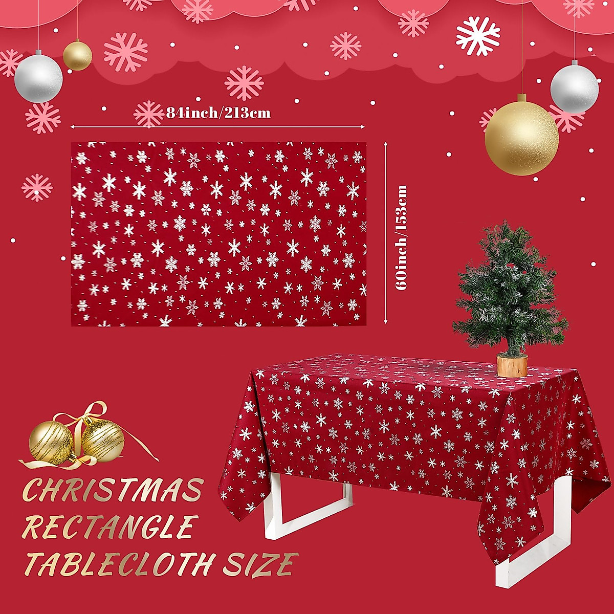 Mixweer Winter Tablecloth Rectangle Snowflake Printed Table Cover Winter Decorations Washable Table Cloth for Dinner Xmas Decor(60 x 84 Inch,Red)
