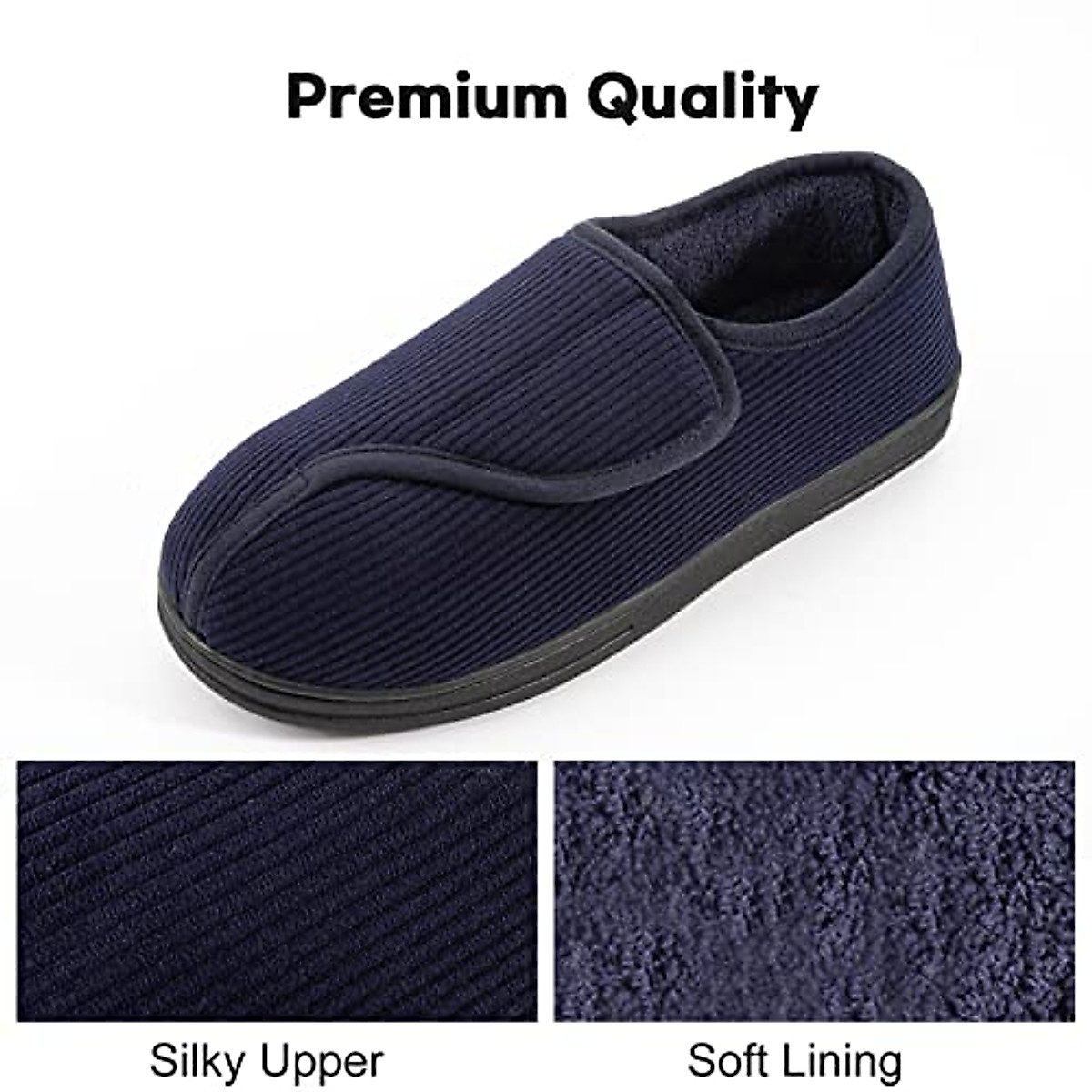 LongBay Men's Memory Foam Diabetic Slippers Comfy Warm Plush Fleece Arthritis Edema Swollen House Shoes (12, Navy Blue)