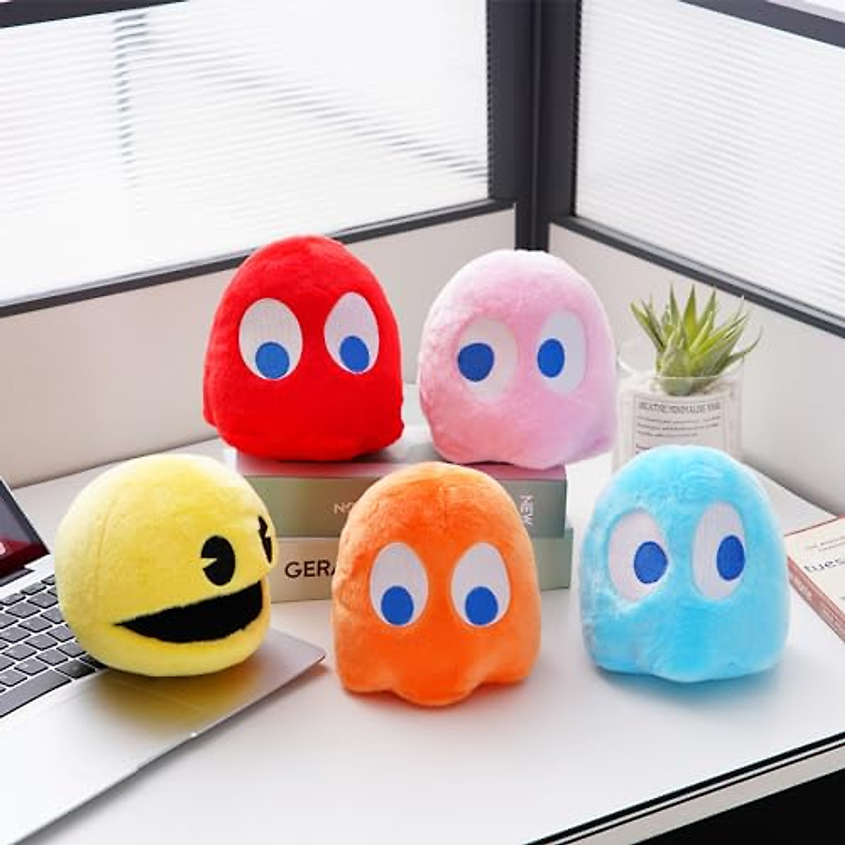 WjcnPac-Man 6inches Pac Plush Toy, Ghost Stuffed Plushes,Set of 5 Toys Can Be Used for Party Decoration, Soft and Comfortable Stuffed Animal, Suitable for Birthday Gifts, Children's Day Giftsetc.