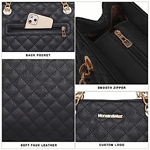Montana West Shoulder Handbags for Women Quilted Tote Purse Ladies Designer Satchel Hobo Bag with Chain Strap Gift MWC-040BK