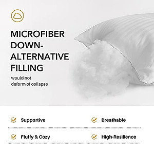 Oubonun Hotel Collection Striped Bed Pillows Standard Size Set of 2, Breathable Cooling Cotton Cover, Fluffy 3D Down Alternative Microfiber Filled for Side Back and Stomach Sleepers, 20"x26"