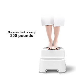 UNCLE WU Kid-Friendly Step Stool - Lightweight and Easy to Clean - Bathroom Safety Sturdy Bottom as Toilet Stool/Dual Height & Wide Two Step Stool for Toddler/Adult (Gray White) 2 Pack
