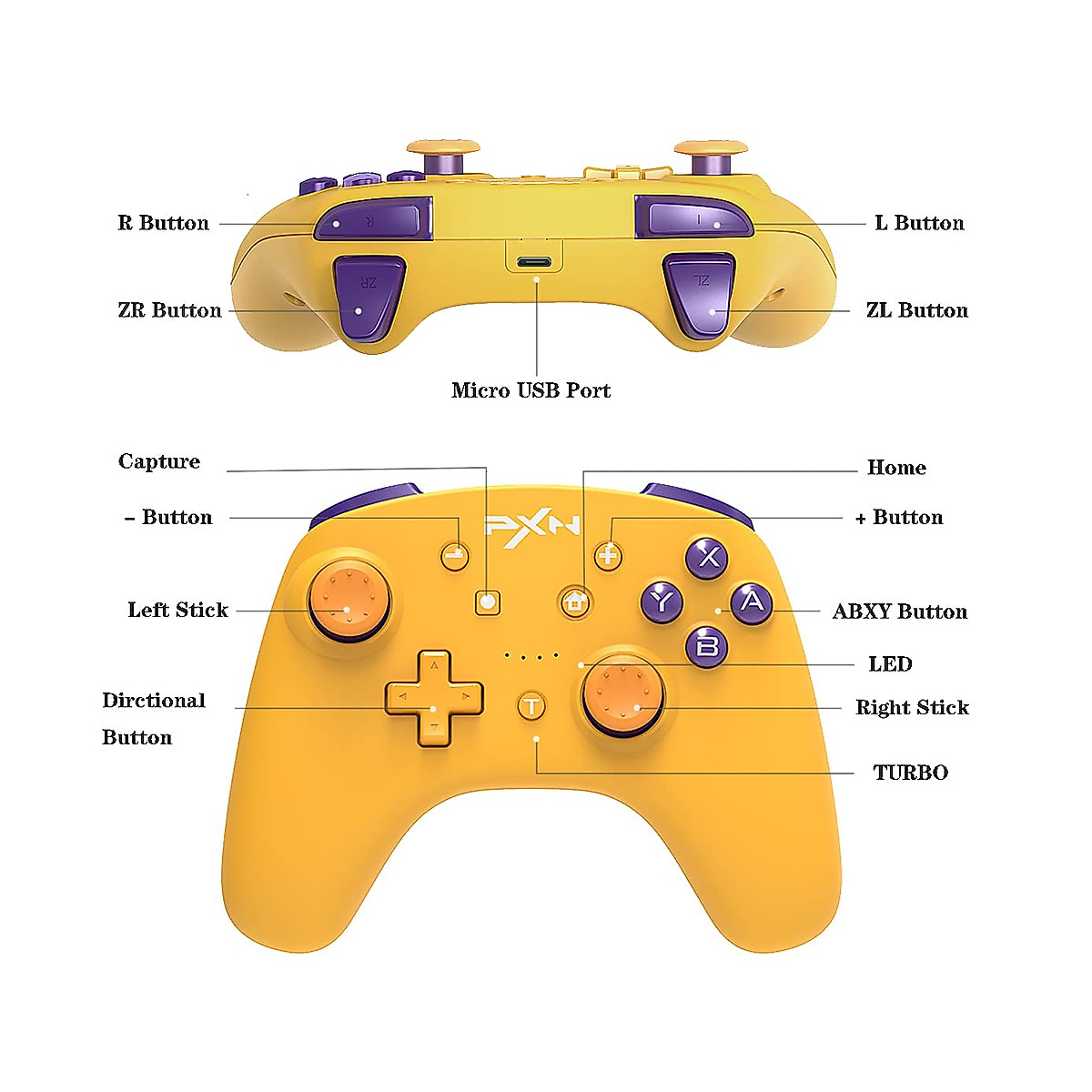 PXN 9607X Wireless Switch Controller,switch Pro Controller Gamepad Joystick Support NFC/Amibo/Turbo Screenshot/Gyrox Axis and Dual Vibration,Switch controller for N-Switch/Lite/OLED (Yellow)