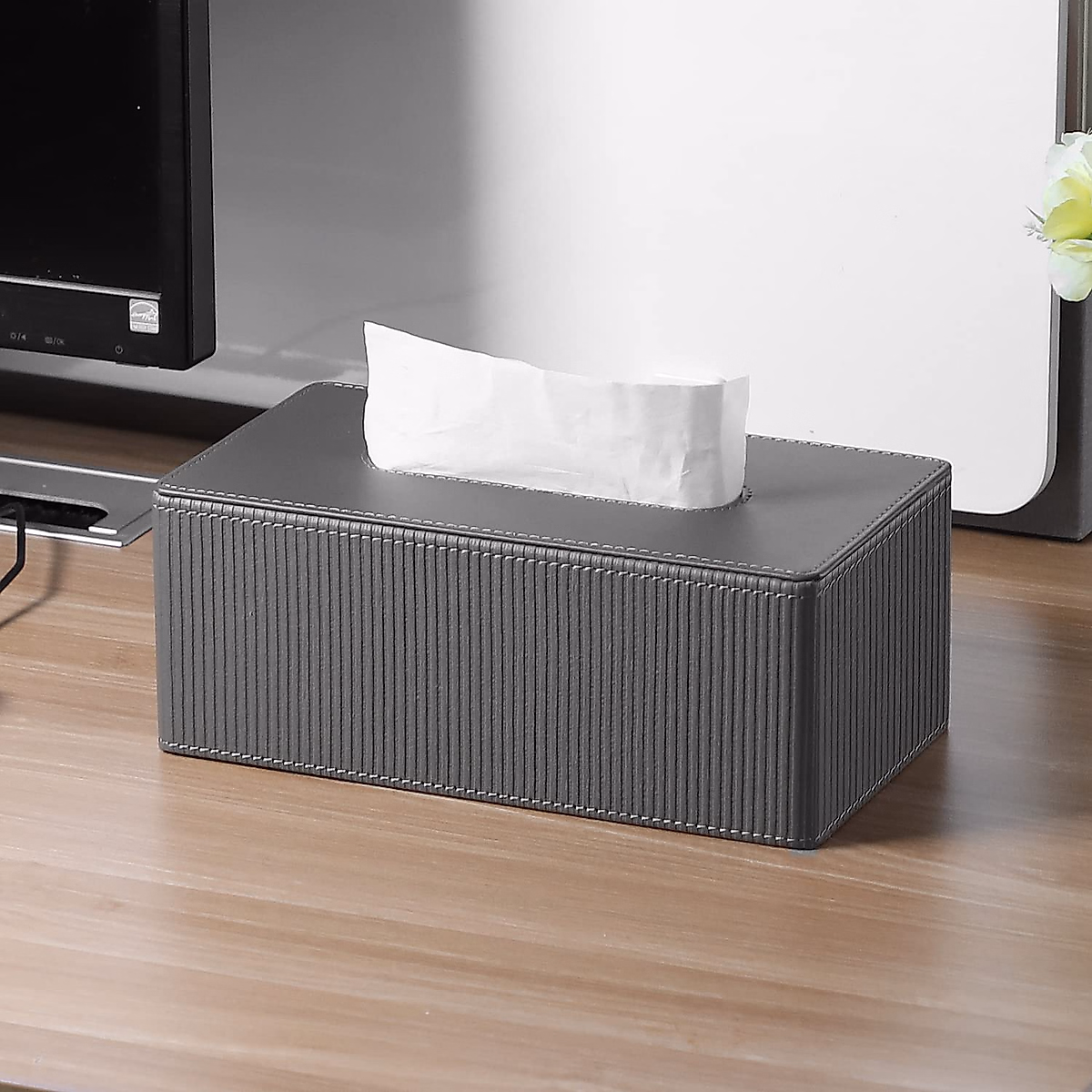 Cretkhp PU Leather Tissue Box Cover with Magnetic Closure, Modern Rectangular Tissue Box Holder Decorative Organizer for Bathroom Vanity Countertop, Night Stands Bedroom Office Desk