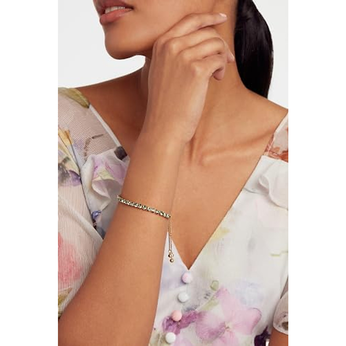 Ted Baker London Melrah Icon Crystal Slider Adjustable Tennis Bracelet for Women (Gold Tone/Erinite Crystal)