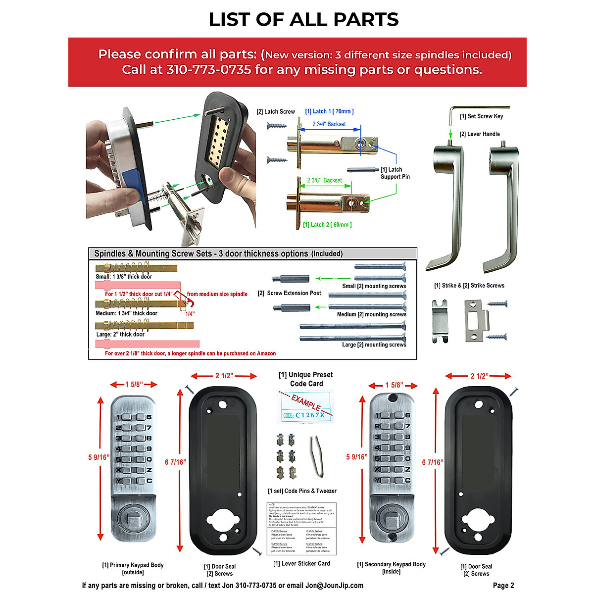 JOUNJIP Mechanical Keyless Combination Lever Handle Door Lock [Flat Spindles] - No Batteries | No Power | No Key Needed (Oil-Rubbed Bronze)