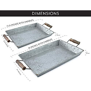 AuldHome Design Galvanized Farmhouse Trays (Set of 2, Small & Medium); Farmhouse Decor Rectangular Trays with Handles