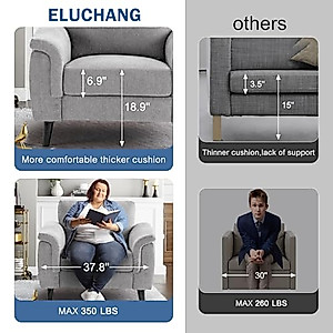 ELUCHANG Oversized Accent Chair, Linen Fabric Mid Century Modern Chair with Solid Wood Frame & Soft Cushion, Comfy Upholstered Armchair Reading Chairs for Living Room, Small Spaces, Light Gray, 2PCS