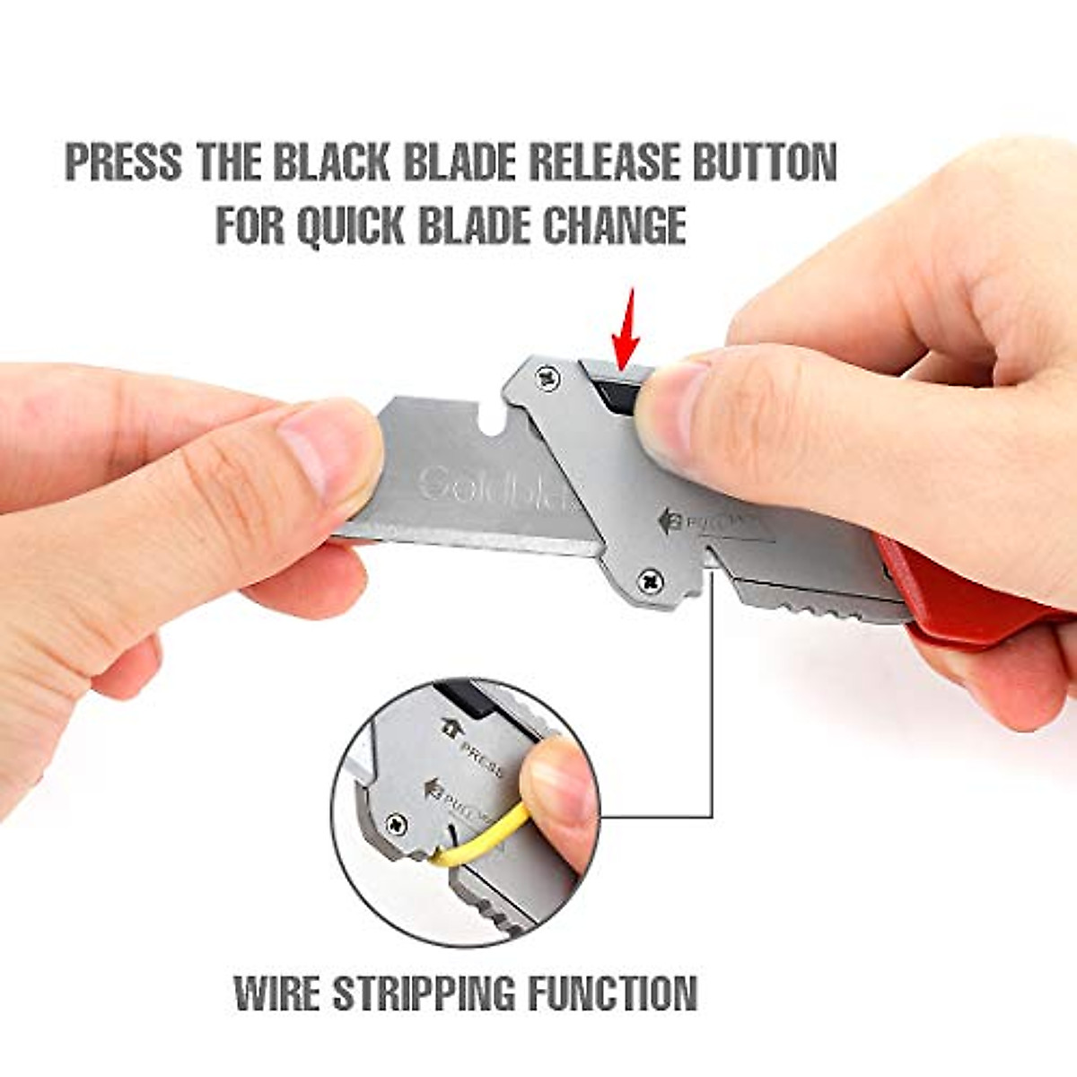 Goldblatt Folding Utility Knife, Quick Change Blade Mechanism & Aluminum Alloy Handle with 10-piece Extra Blades, Pocket Size