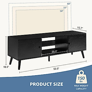 DUMOS TV Stand for 55 60 inch TV, Entertainment Center with Storage Cabinet, Mid Century Modern Media Console Table, Adjustable Hinge, Wooden Television Furniture for Living Room, Office - Black