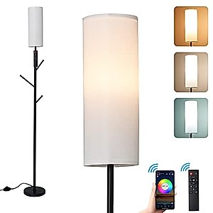 Floor Lamps with Coat Rack, Standing Lamp with Hanger Simple Design,Modern Floor Lamp with Shade Pedal Switch and Remote Control Smart LED RGB Bulb Included for offic;Bedroom;Living Room.