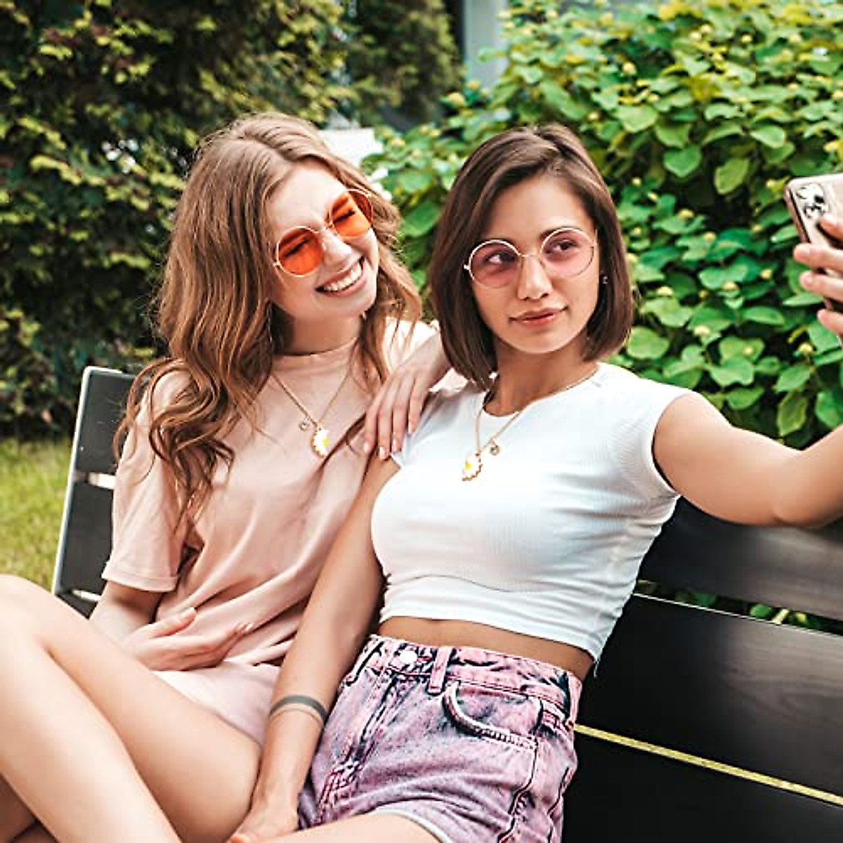 MJartoria BFF Necklace for 2-Daisy Rainbow Best Friend Necklace Friendship Necklace Best Friends Forever Necklaces Valentines Day Gifts