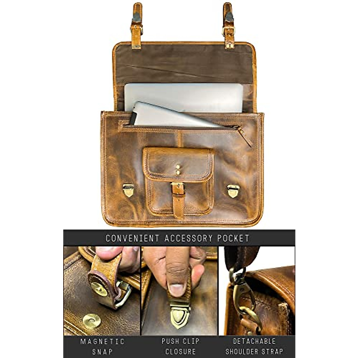 Leather Messenger Bag for Men - Full Grain Leather Briefcase Laptop Satchel Office Crossbody Travel Bag by Rustic Town (16 Inch, Brown)