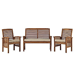 Walker Edison AZOWCHAT3PCBR Castellina Modern 3-Piece Solid Acacia Wood Patio Chat Set, Brown