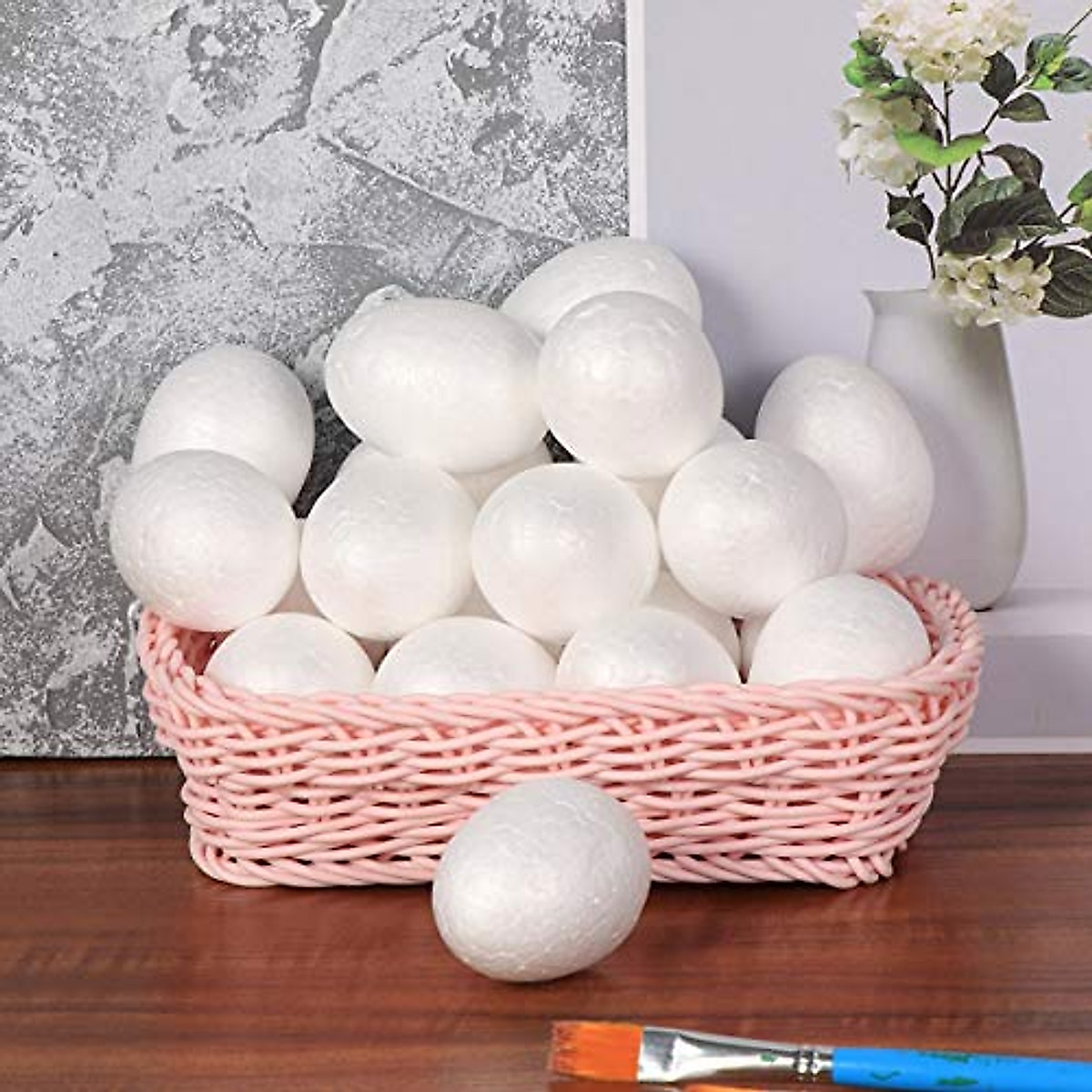Amosfun 20pcs Eggs Egg Foam styrofoam Easter White Crafts Hide Squeak and for- Painting Egg DIY Easter Decor Solid Egg for- Kid Festival Craft (White, 6cm)