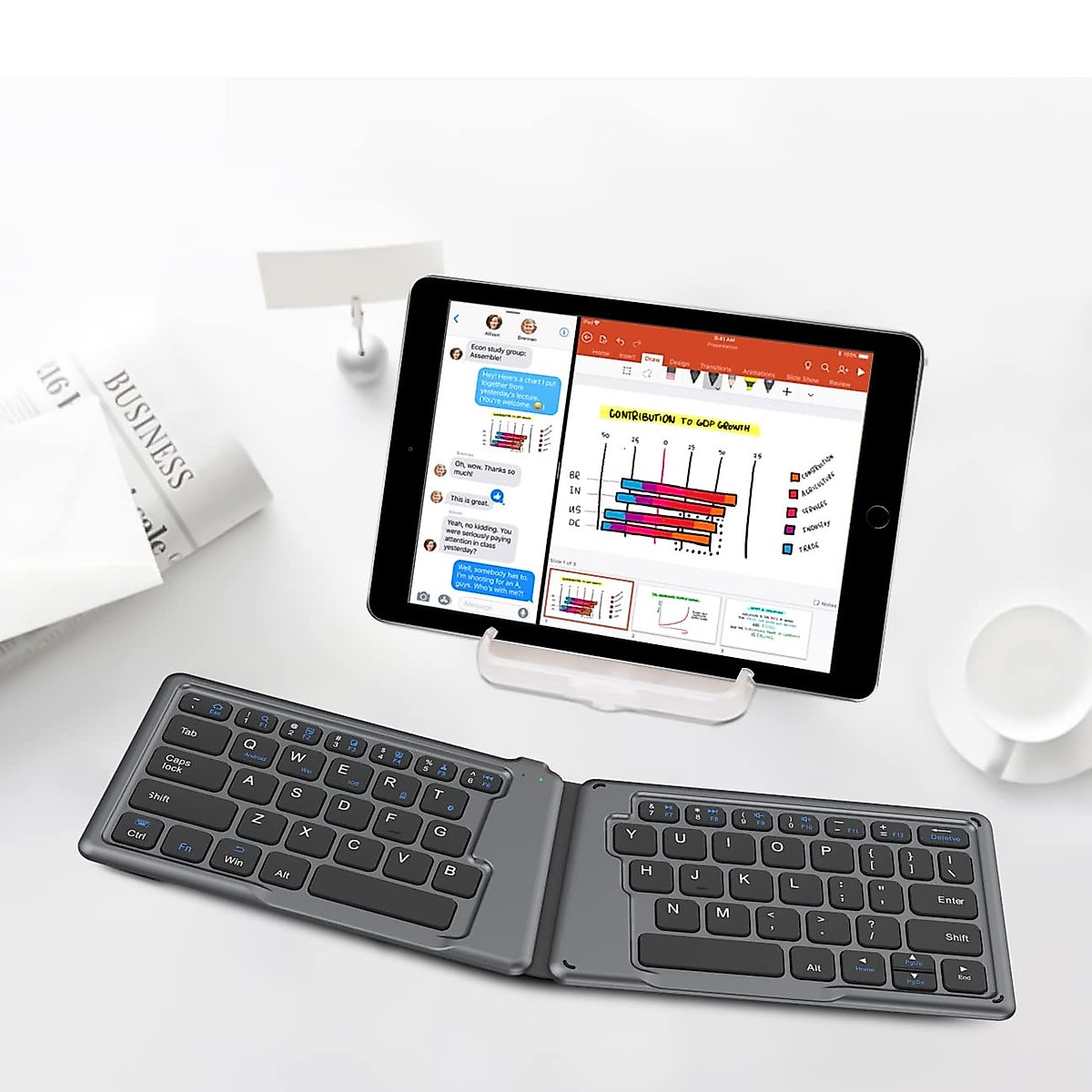MoKo Foldable Bluetooth Keyboard, Portable Wireless Rechargeable Keyboard, Ultra Slim Ergonomic Folding Keyboard Compatible with iOS, Android and Windows Tablet/Smartphone/Laptop Devices, Silver Gray